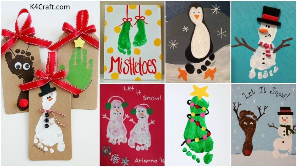 Christmas Footprint Crafts for Kids - Reindeer, Snowmen, Christmas Bell ...