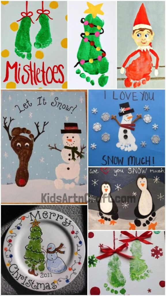 Christmas Footprint Crafts for Kids - Reindeer, Snowmen, Christmas Bell ...