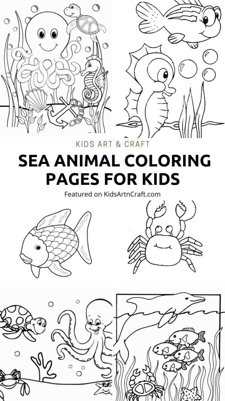 Easy Sea Animal Coloring Pages for Kids - Kids Art & Craft