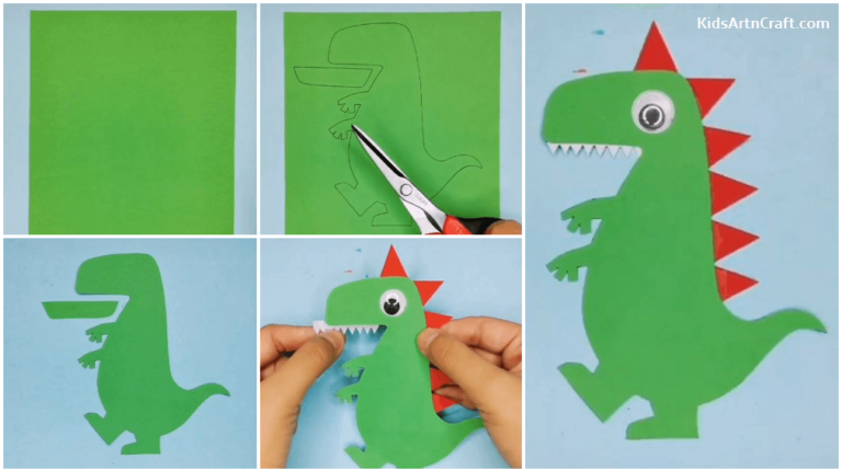 How to Make a Paper Dinosaur - Step by Step Instructions - Kids Art & Craft