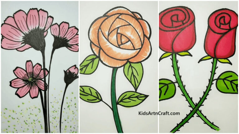 Easy Flower Drawings with Colors - Kids Art & Craft