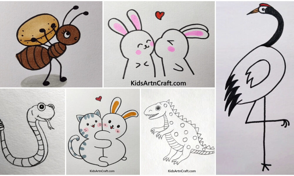 Simple Animal Drawings for Kids - Ant, Crab, Flamingo & More - Kids Art ...
