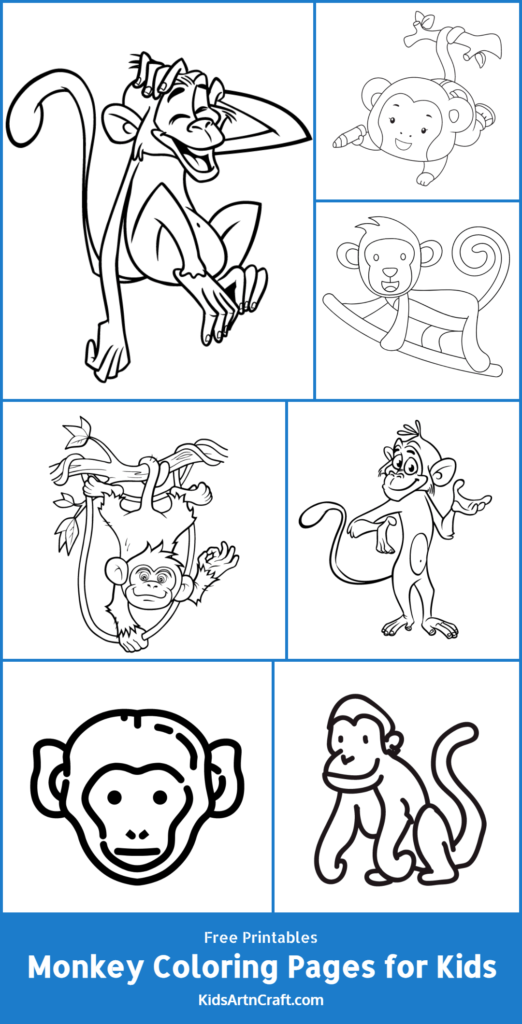 Monkey Coloring Pages for Kids - Free Printables - Kids Art & Craft