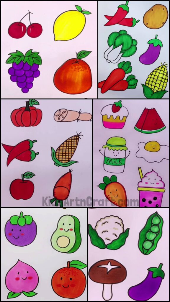 Healthy Food Drawings for Kids with Colors - Kids Art & Craft
