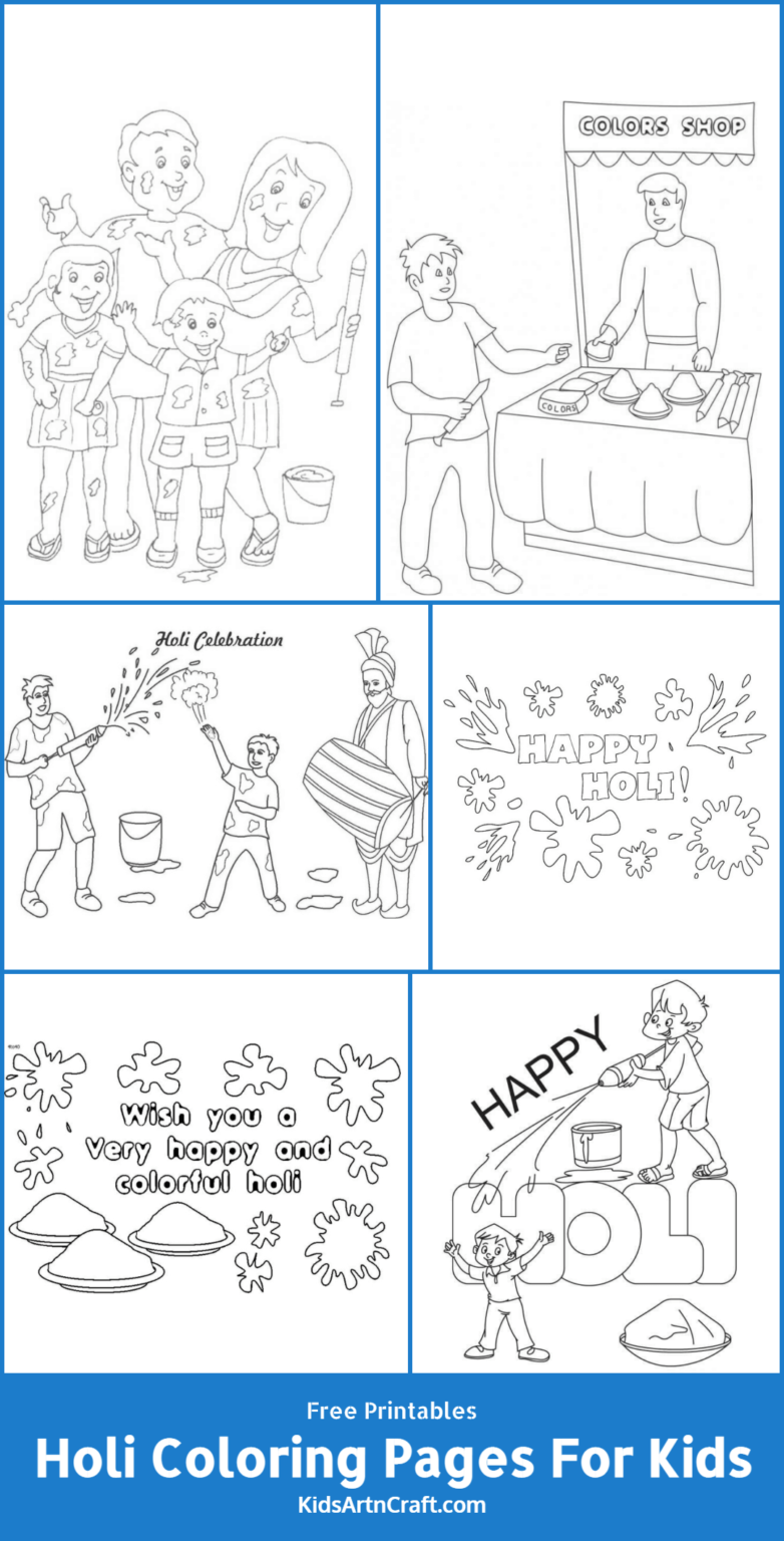 Holi Coloring Pages For Kids – Free Printables - Kids Art & Craft