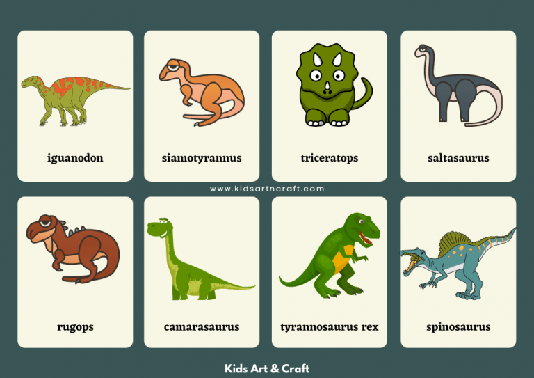 Dinosaur Flashcards For Kindergarten- Free Printable - Kids Art & Craft