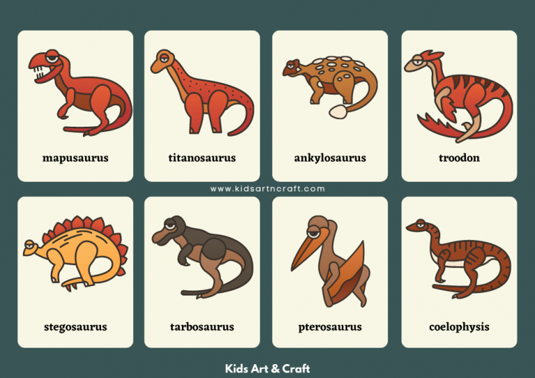 Dinosaur Flashcards For Kindergarten- Free Printable - Kids Art & Craft