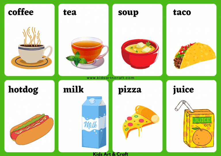 Drink And Food Flashcards For Toddlers- Free Printable - Kids Art & Craft