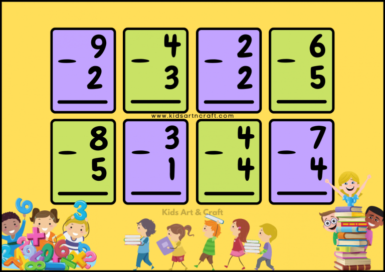 Easy Subtraction Flashcards for Kids – Free Printables - Kids Art & Craft