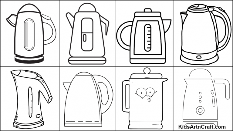 Electric Kettle Coloring Pages For Kids – Free Printable - Kids Art & Craft