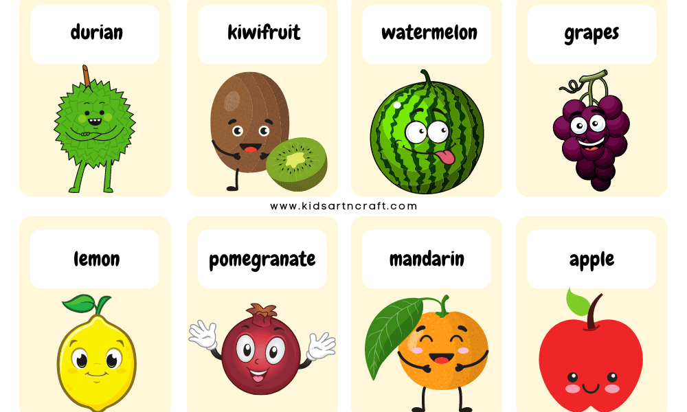 Fruit Name Flashcards For Preschoolers- Free Printable - Kids Art & Craft