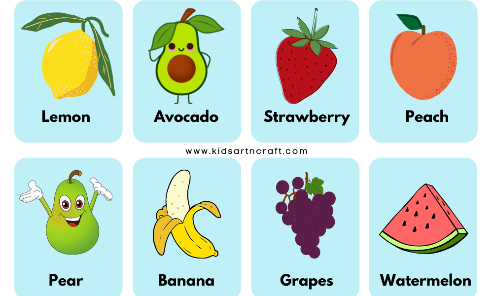 Fruits Name Flashcards for Kindergarten - Kids Art & Craft