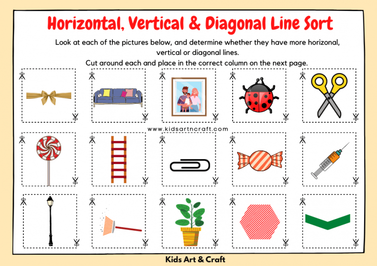 Line Orientation Activity Sort Free Printable Worksheets - Kids Art & Craft