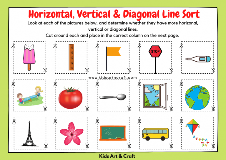 Line Orientation Activity Sort Free Printable Worksheets - Kids Art & Craft