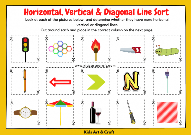 Line Orientation Activity Sort Free Printable Worksheets - Kids Art & Craft