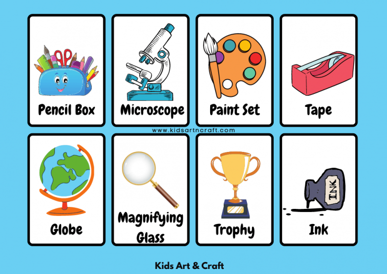 School Supplies Flashcard Sheets – Free Printables - Kids Art & Craft
