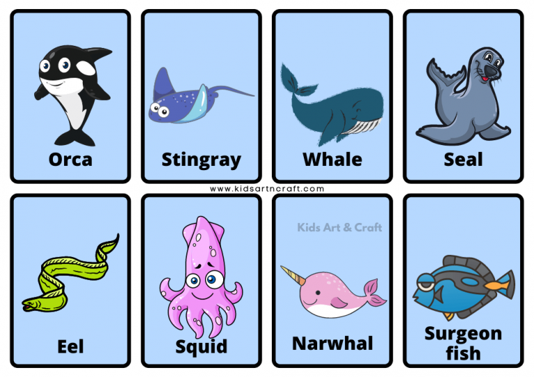 Sea Animal Flashcards – Free Printables - Kids Art & Craft