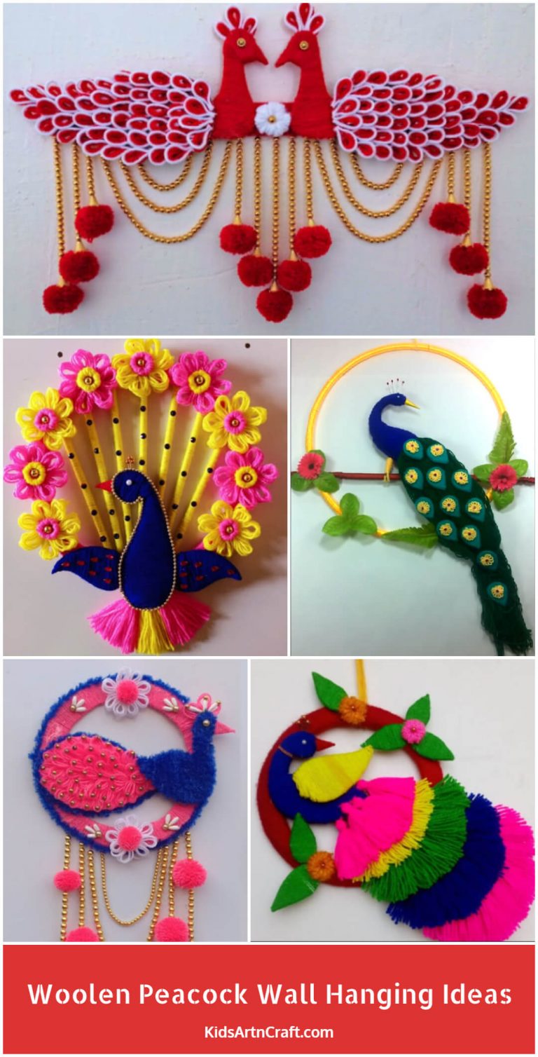 Woolen Peacock Wall Hanging Ideas - Kids Art & Craft