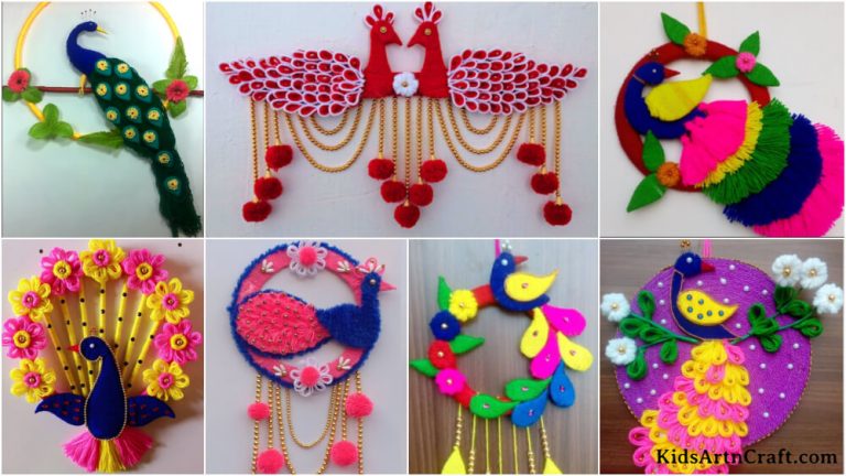 Woolen Peacock Wall Hanging Ideas - Kids Art & Craft