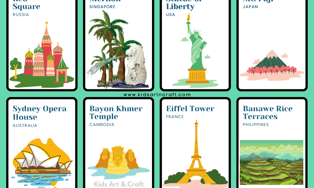 World Landmarks Flashcards -Free Printable - Kids Art & Craft