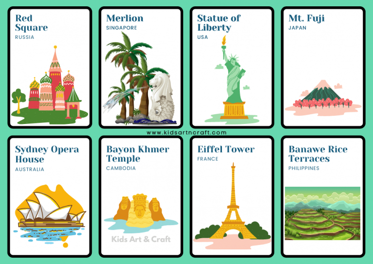 World Landmarks Flashcards -Free Printable - Kids Art & Craft
