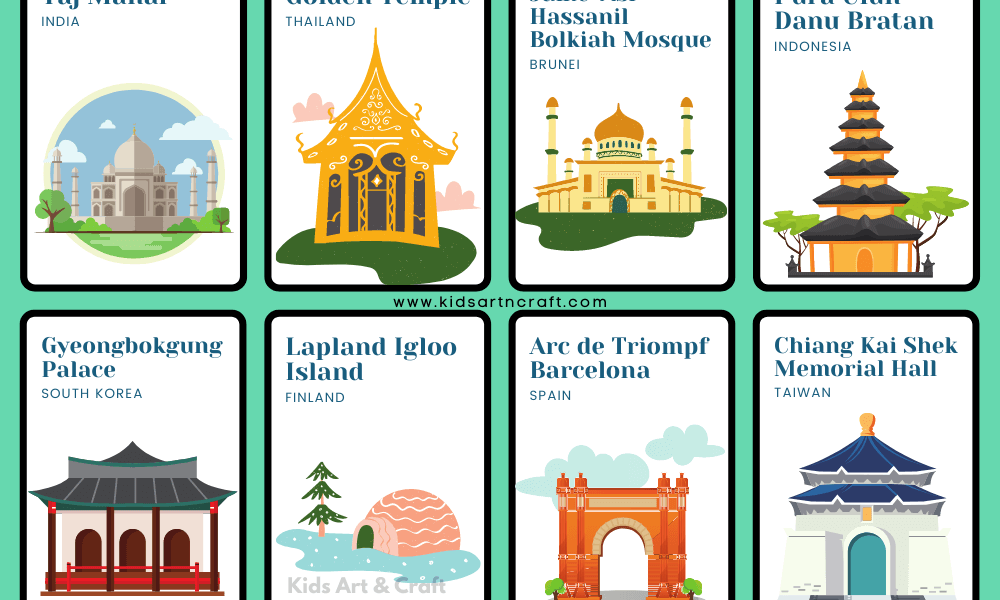 World Landmarks Flashcards -Free Printable - Kids Art & Craft