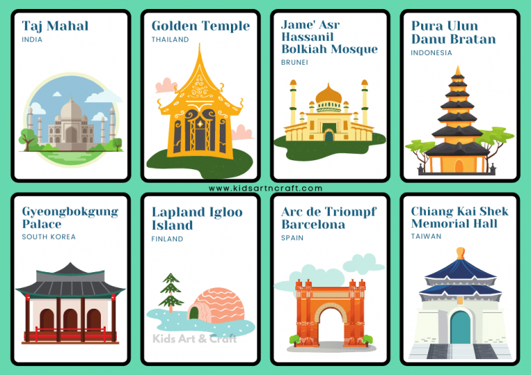 World Landmarks Flashcards -Free Printable - Kids Art & Craft