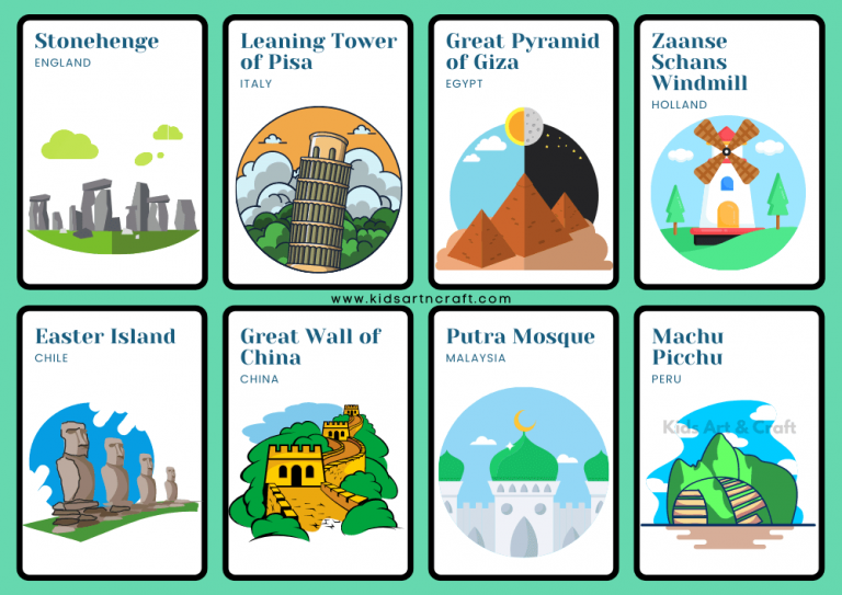 World Landmarks Flashcards -Free Printable - Kids Art & Craft