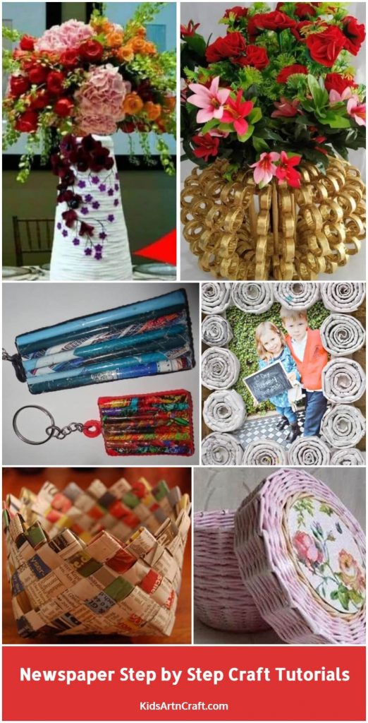 Newspaper Crafts - Step by Step Image Tutorials - Kids Art & Craft