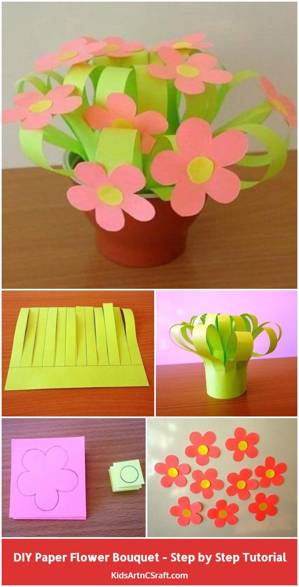 DIY Paper Flower Bouquet – Step by Step Tutorial - Kids Art & Craft
