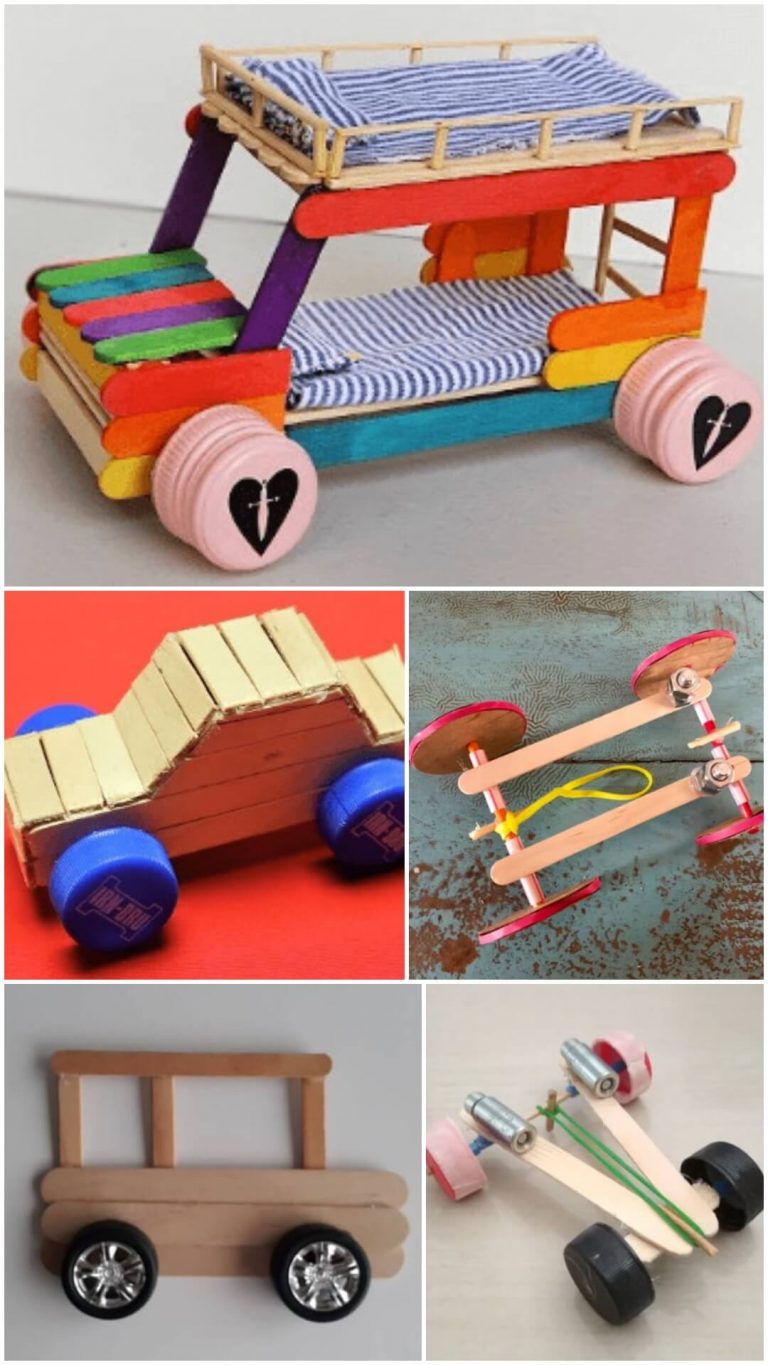 DIY Popsicle Stick Toy Car Crafts For Kids - Kids Art & Craft