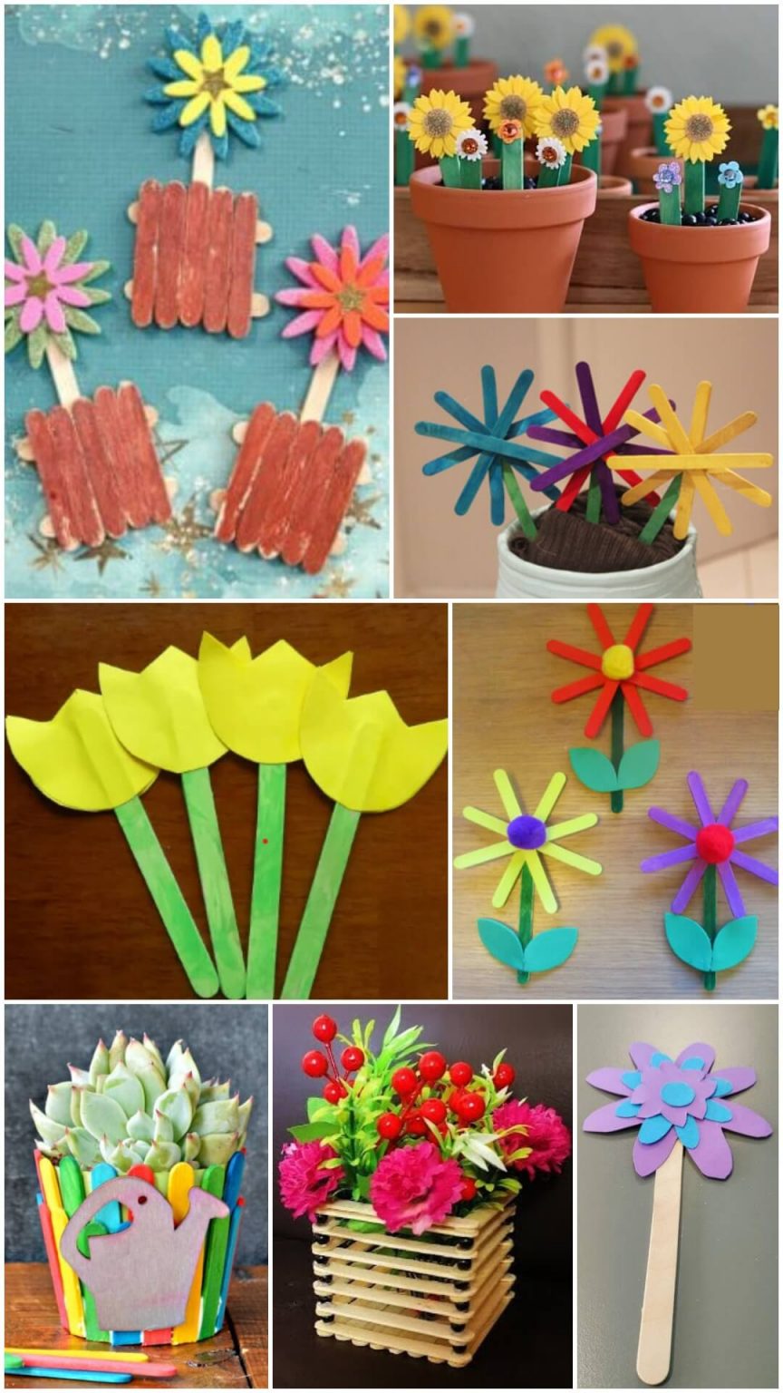 Popsicle Stick Flower Crafts For Kids - Kids Art & Craft