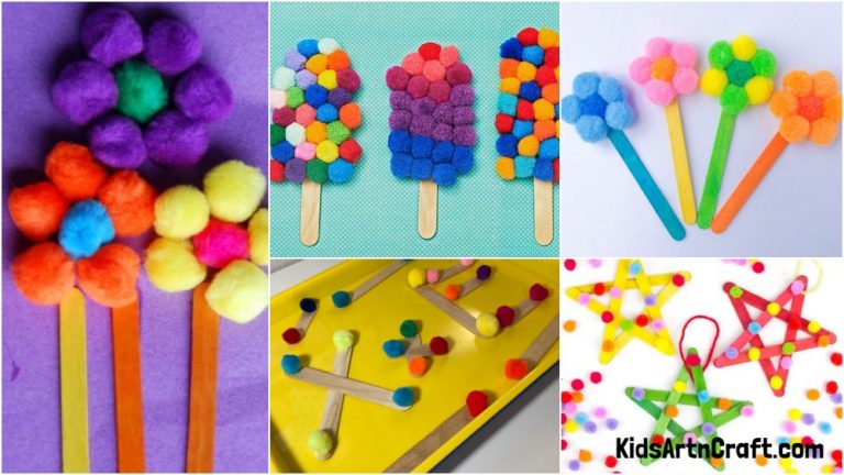 Popsicle Stick Pom Pom Craft Ideas - Kids Art & Craft