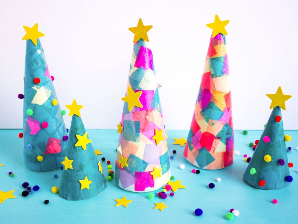 DIY Tissue Paper Christmas Tree Crafts For Kids - Kids Art & Craft