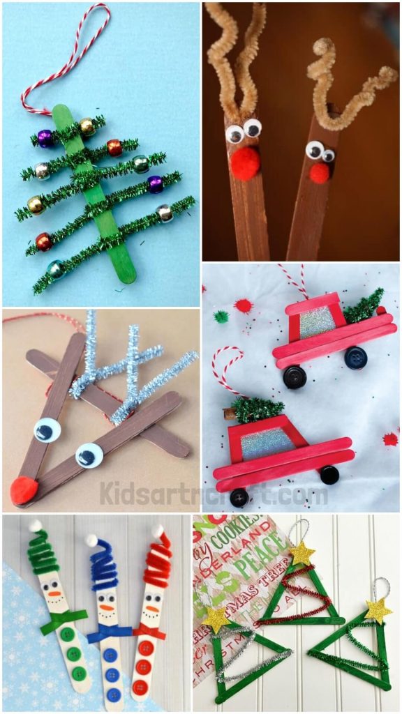 Christmas Crafts with Popsicle Sticks and Pipe Cleaners - Kids Art & Craft