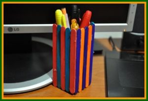 DIY Popsicle Stick Desk Organizer Crafts For Kids - Kids Art & Craft