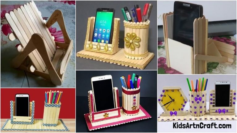 Homemade Mobile Phone Holder Crafts With Popsicle Stick Crafts - Kids ...