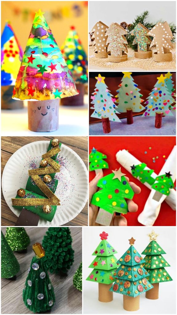 Recycled Toilet Paper Roll Christmas Tree Craft Ideas - Kids Art & Craft