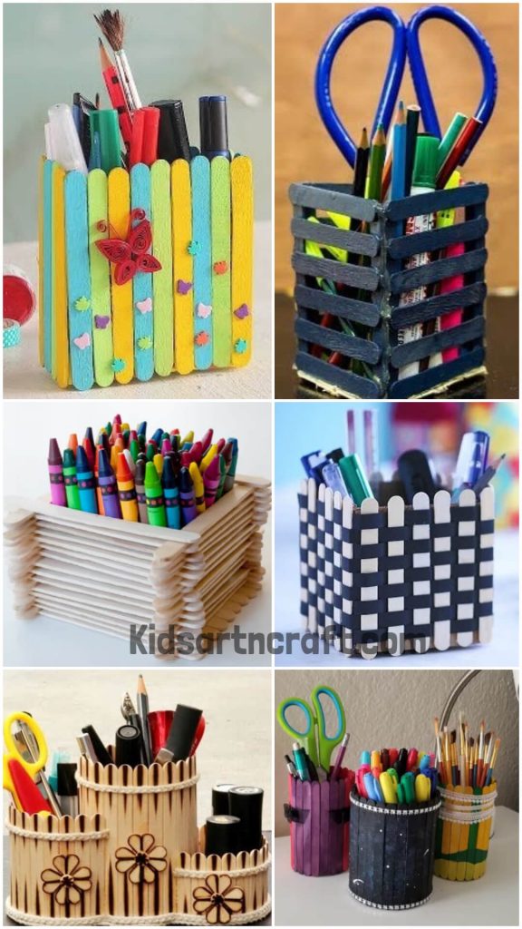 DIY Popsicle Stick Desk Organizer Crafts For Kids - Kids Art & Craft