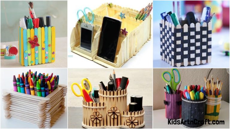 DIY Popsicle Stick Desk Organizer Crafts For Kids - Kids Art & Craft