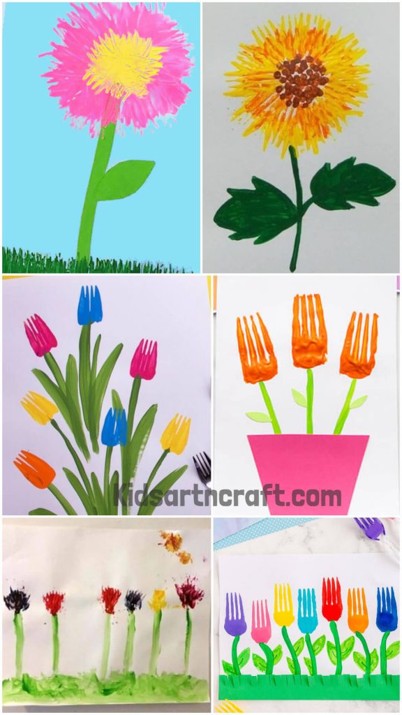 Fork Flower Painting Art Ideas - Kids Art & Craft