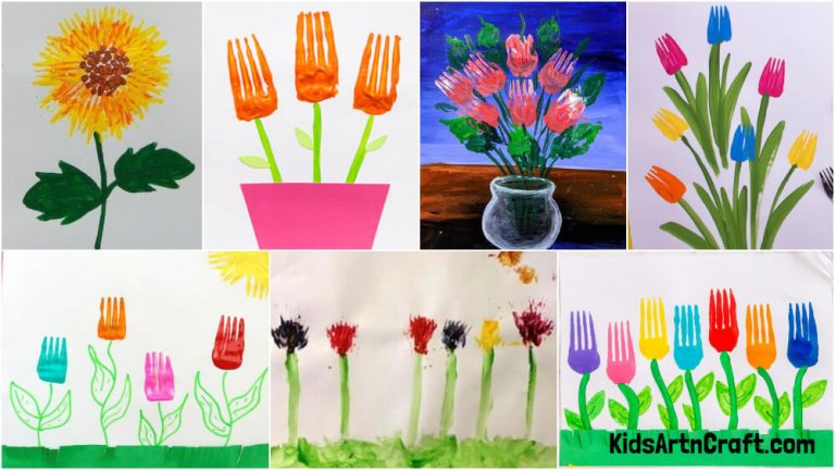 Fork Flower Painting Art Ideas - Kids Art & Craft