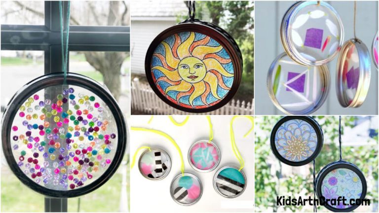 Mason Jar Lid Suncatcher Crafts - Kids Art & Craft