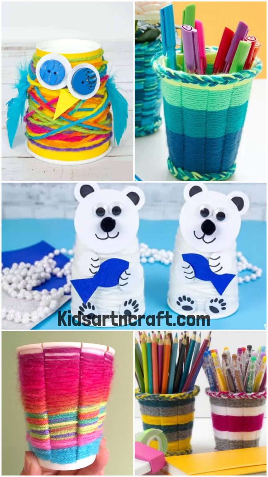 Yarn Paper Cup Craft & Activities - Kids Art & Craft