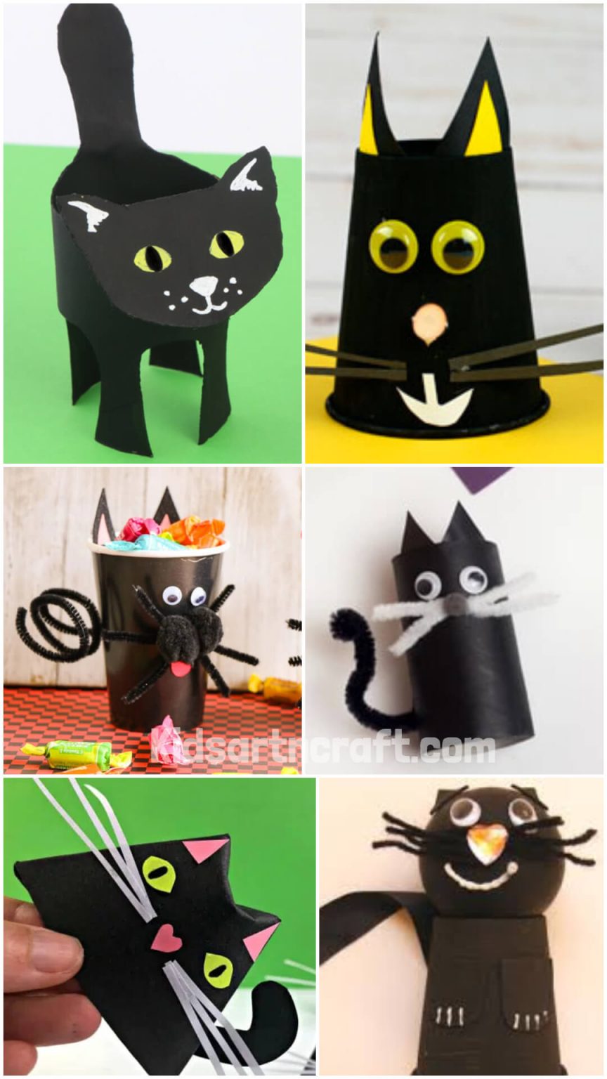 Black Cat Crafts Using Paper Cup - Kids Art & Craft