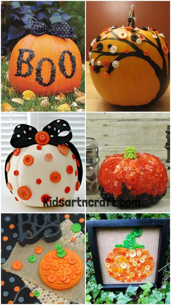 Button Pumpkin Crafts for Halloween - Kids Art & Craft