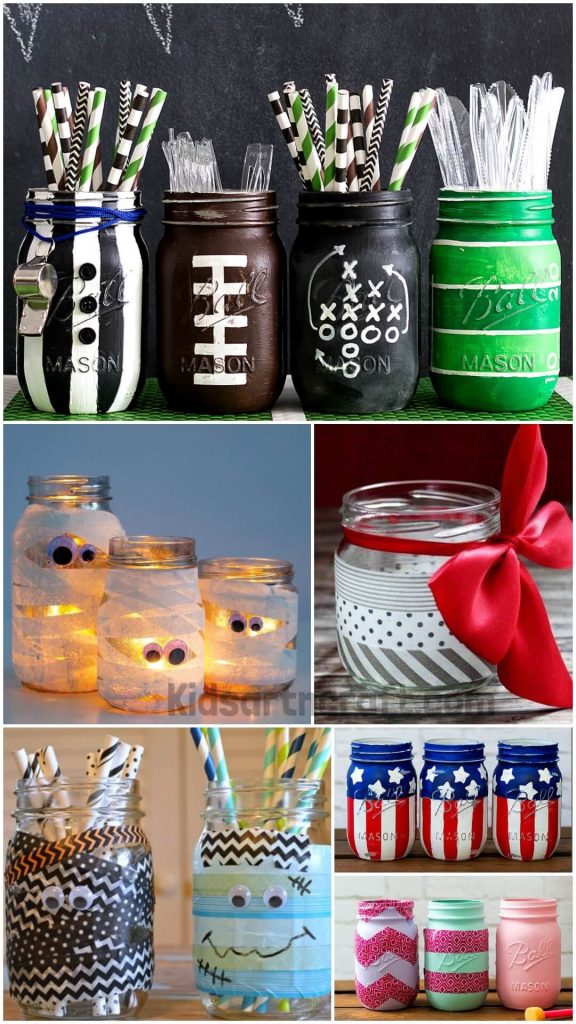 Decorative Mason Jar Washi Tape Crafts - Kids Art & Craft