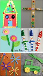 Easy Crafts With Button & Popsicle Sticks - Kids Art & Craft
