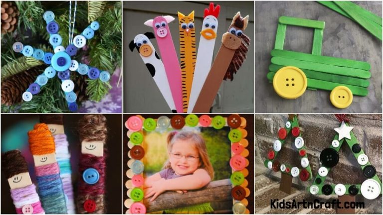 Easy Crafts With Button & Popsicle Sticks - Kids Art & Craft