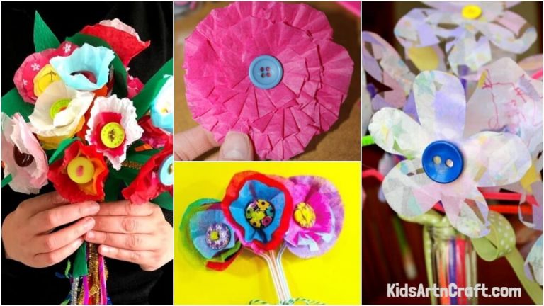 Flower Bouquet Button Crafts Using Tissue Paper - Kids Art & Craft